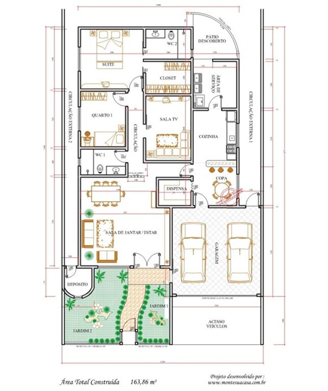 PLANTAS DE CASAS COM SUÍTE E CLOSET